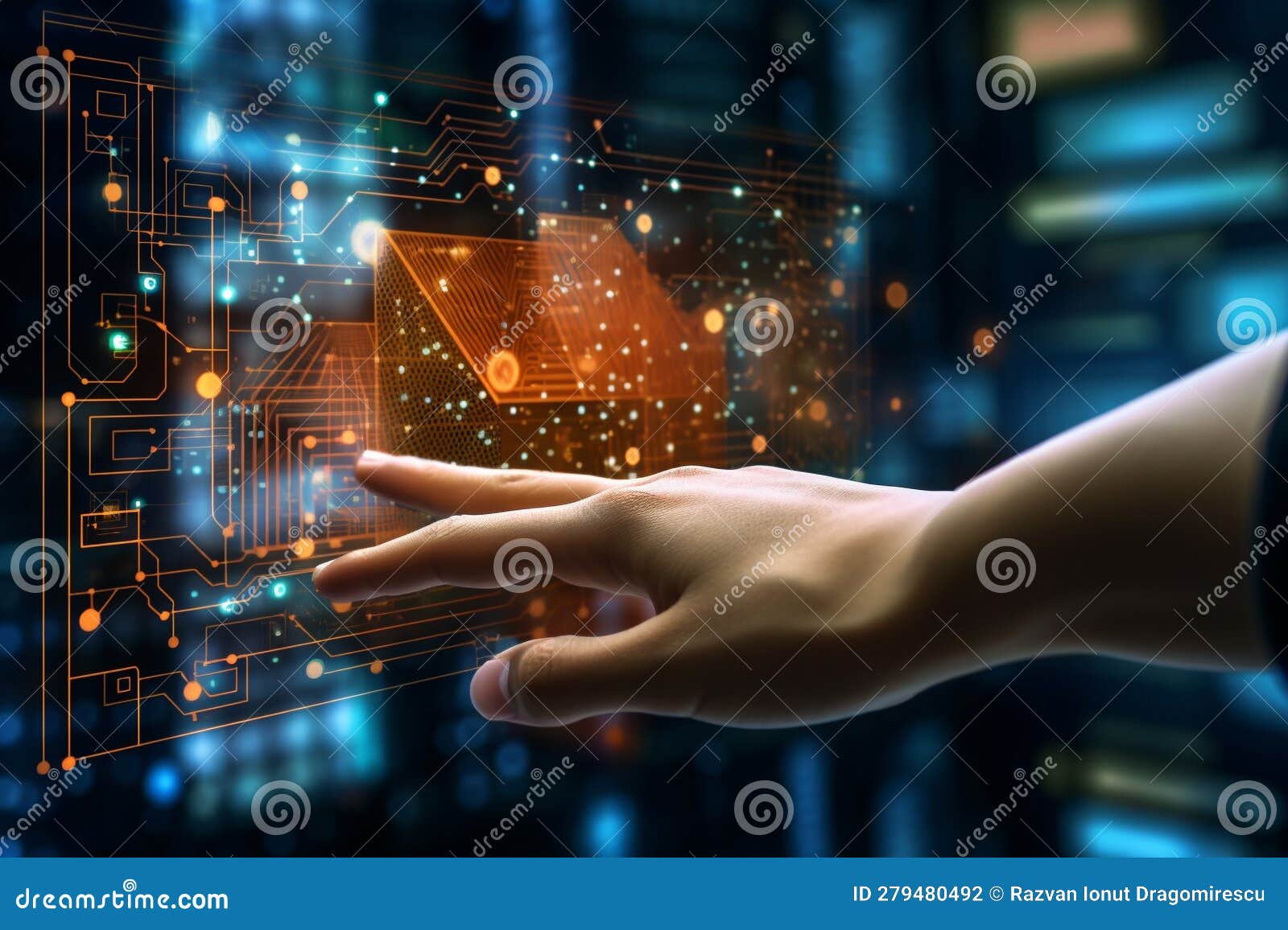Hand Reaching Out To Touch an Interactive Data Screen, Symbolizing the ...