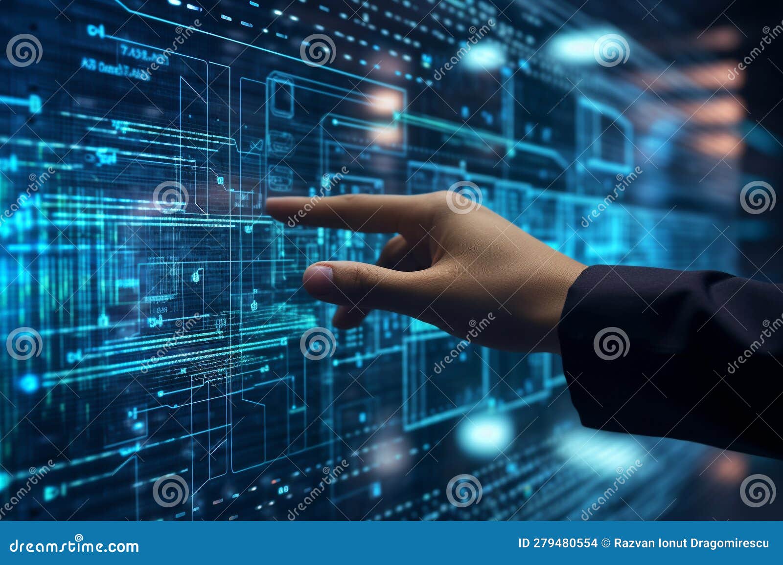 Hand Reaching Out To Touch an Interactive Data Screen, Symbolizing the ...
