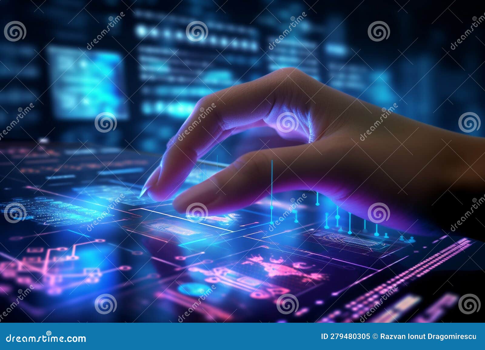 Hand Reaching Out To Touch an Interactive Data Screen, Symbolizing the ...