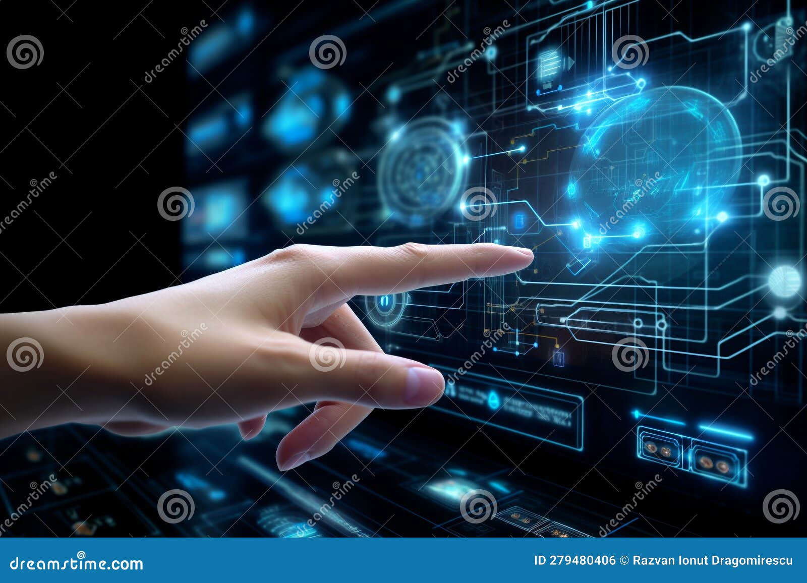 Hand Reaching Out To Touch an Interactive Data Screen, Symbolizing the ...