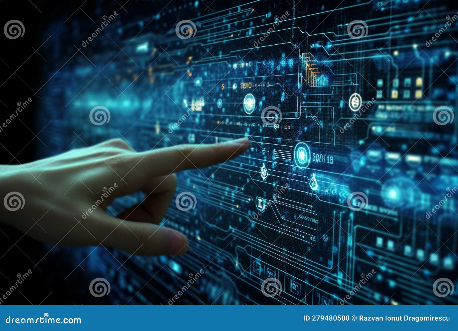 Hand Reaching Out To Touch an Interactive Data Screen, Symbolizing the ...