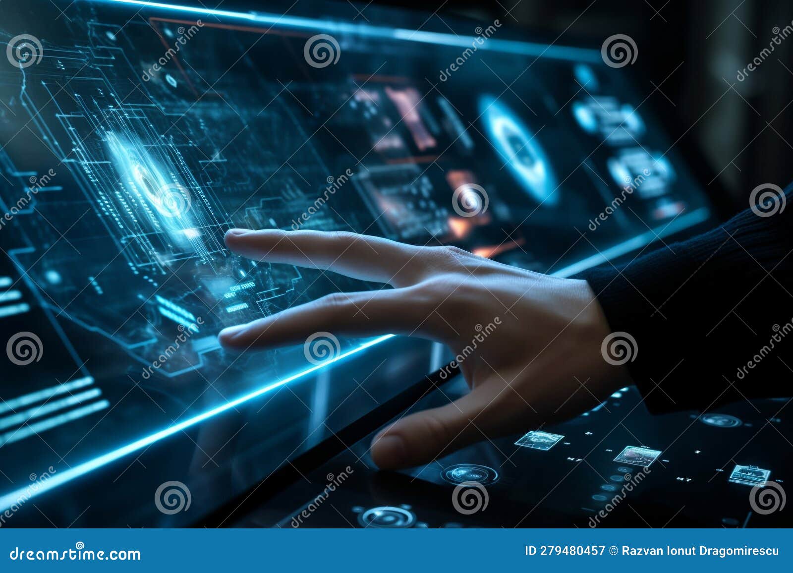 Hand Reaching Out To Touch an Interactive Data Screen, Symbolizing the ...