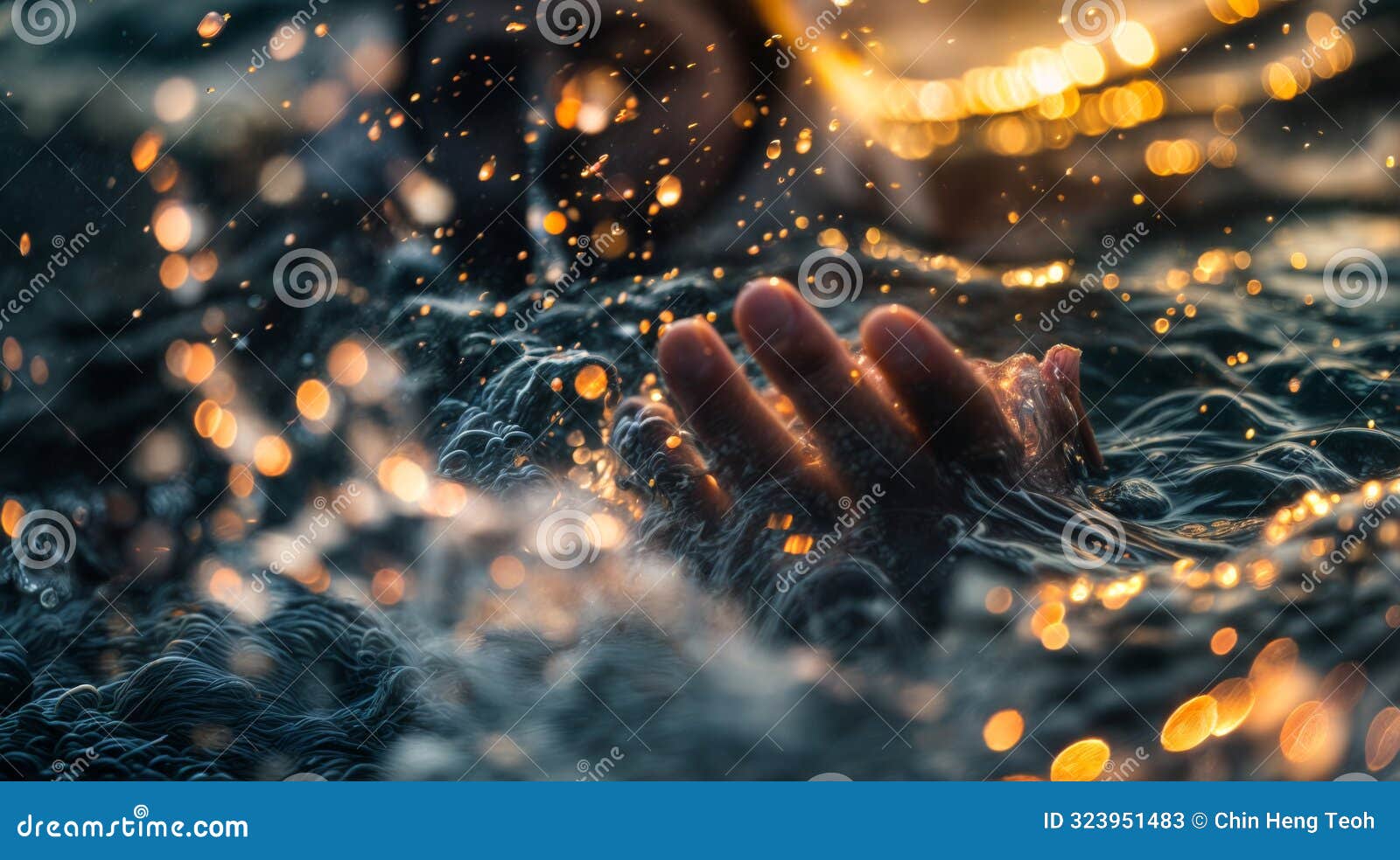 Hand Reaching Out of Water with Light Reflections Stock Image - Image ...