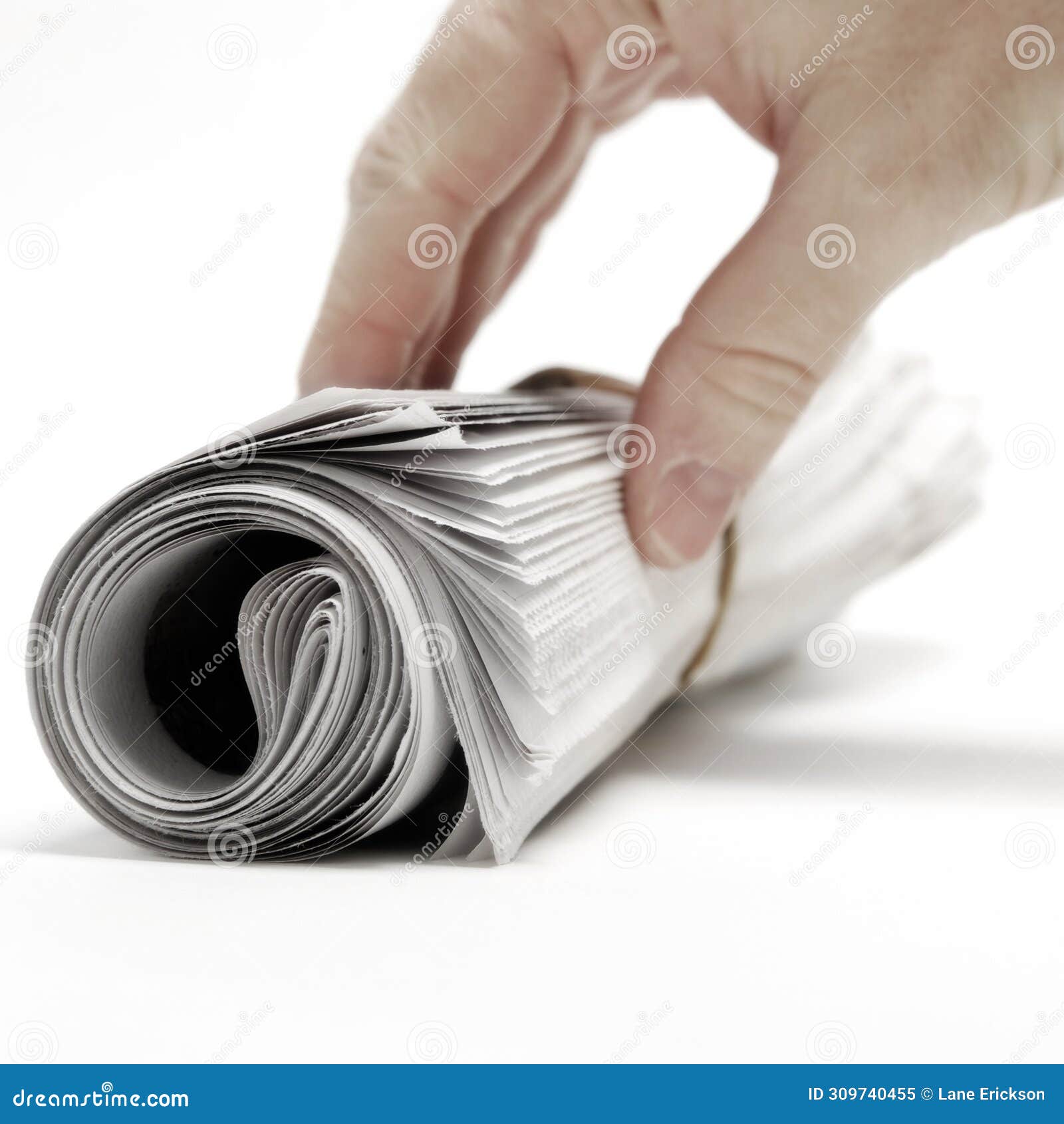 Hand Reaching for Paper Newspaper Rolled Up Stock Image - Image of ...