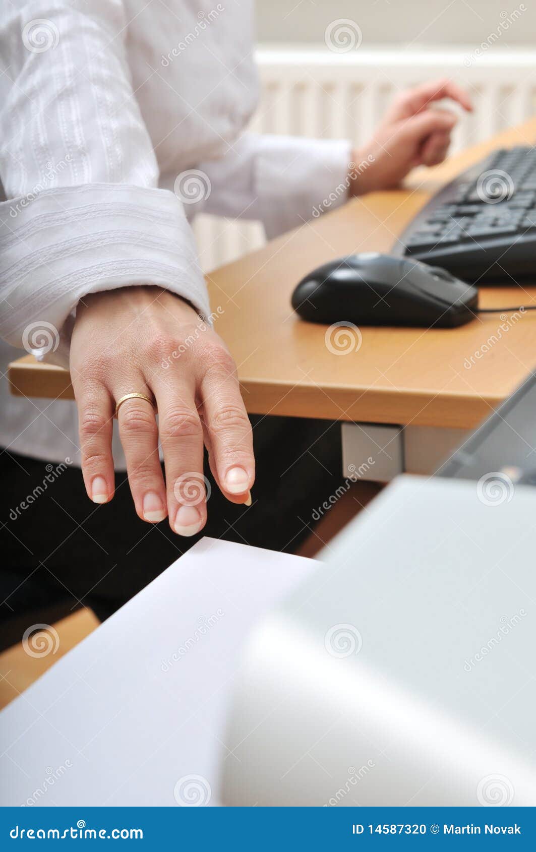 Hand Reaching Paper from Printer Stock Photo - Image of operate, table ...