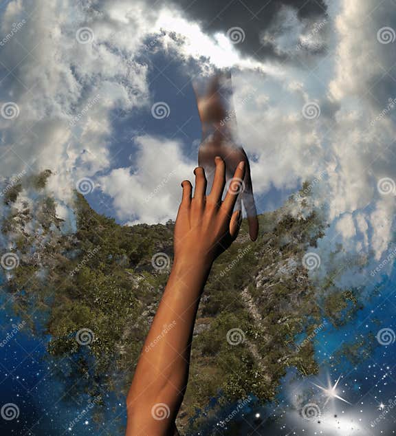Hand Reaching for Safety Help in Clouds Stock Illustration ...