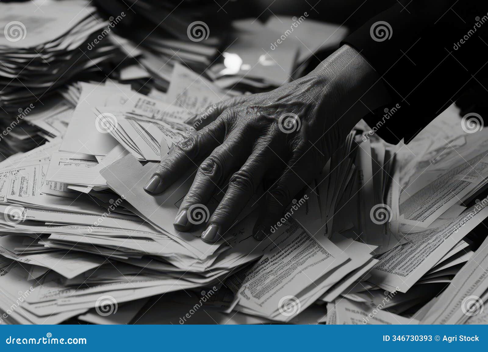 A Hand Reaching into a Stack of Papers Stock Illustration ...