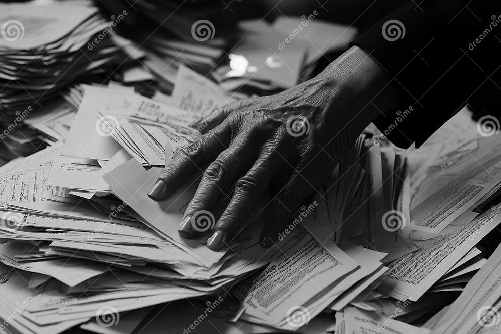 A Hand Reaching into a Stack of Papers Stock Illustration ...