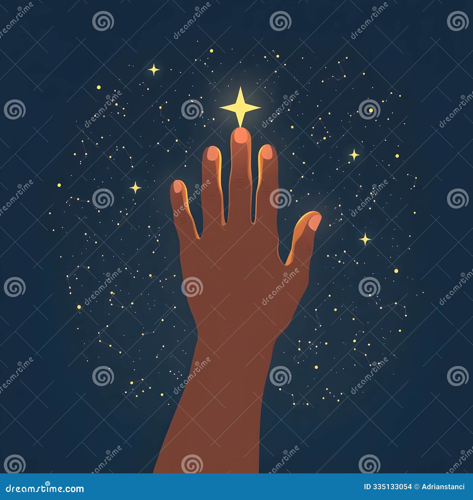A Hand Reaching for a Star among a Cosmic Background Filled with ...