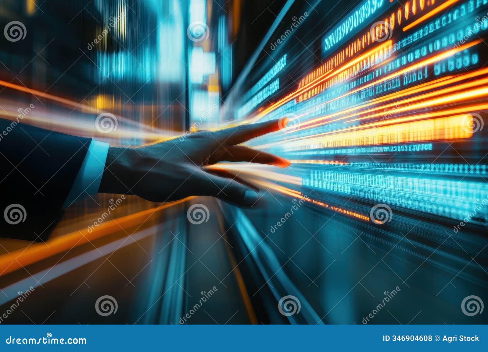 Hand Reaching into a Stream of Digital Code and Light Stock ...