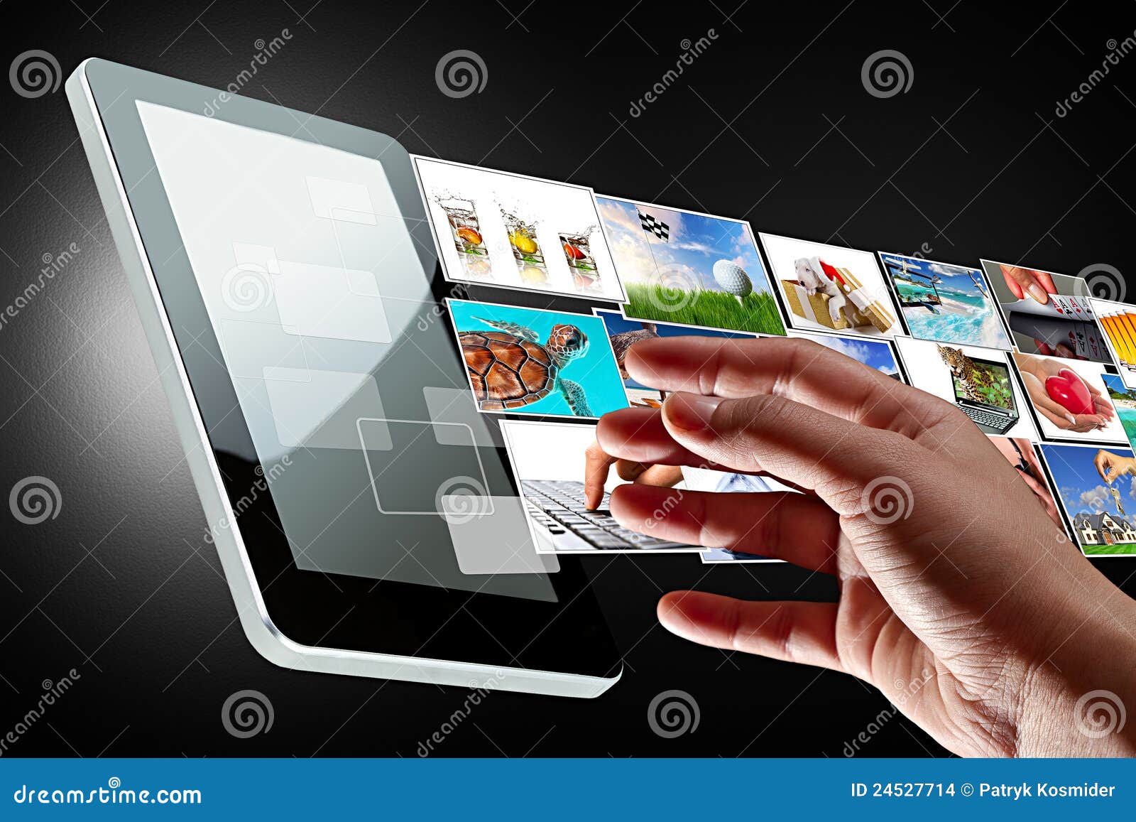 Hand Reaching Streaming Multimedia of the Tablet Stock Photo - Image of ...
