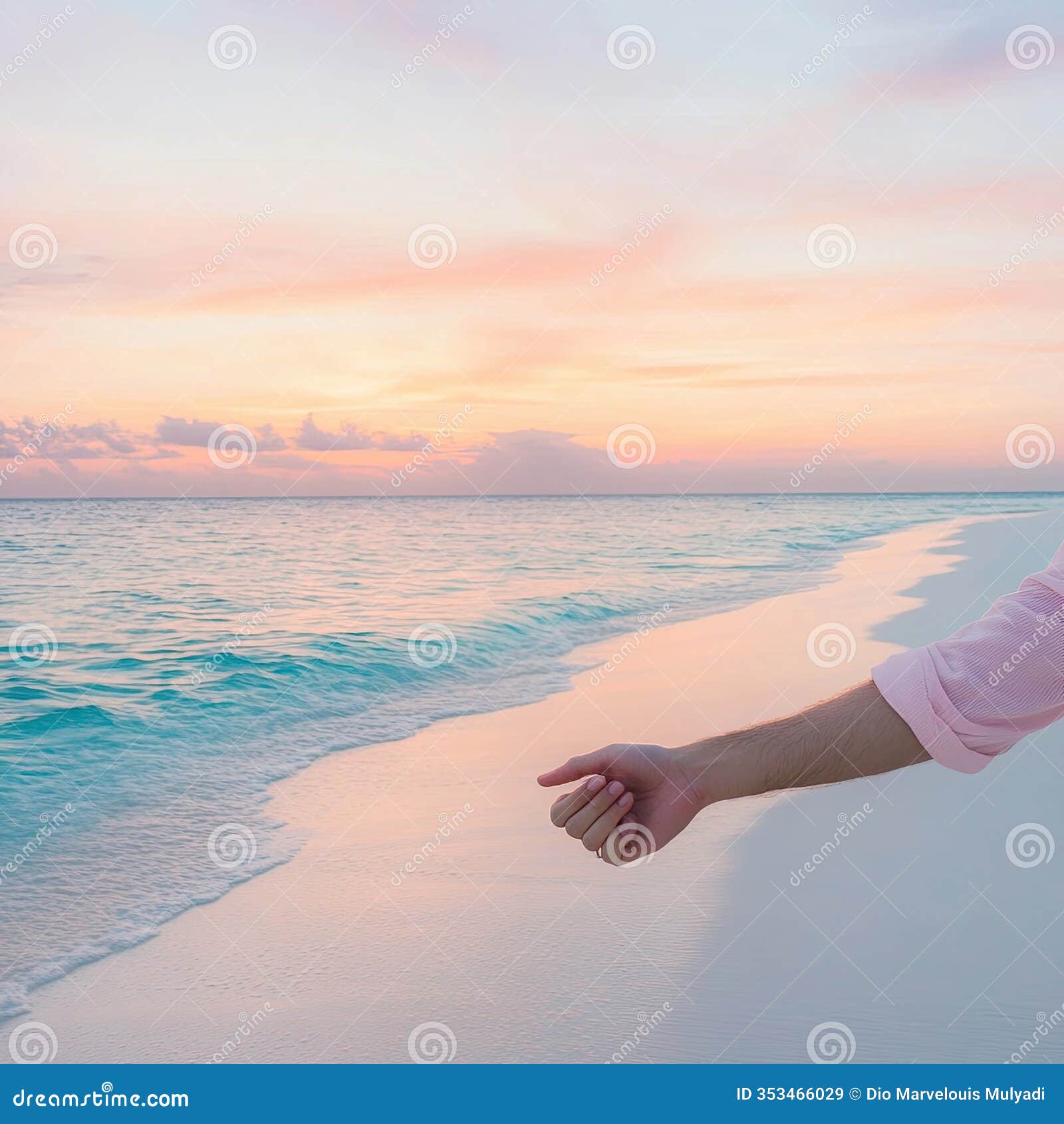 Hand Reaching Sunset Ocean Beach. Summer Vacation Concept Stock Image ...