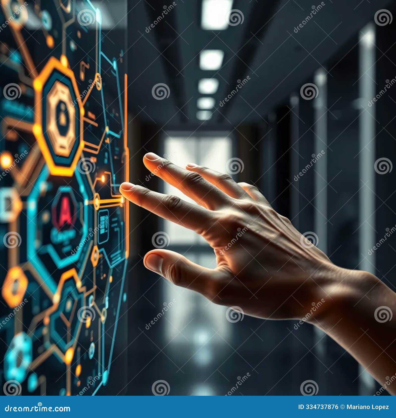 A Hand Reaching To Touch a Screen with a Technology Symbol ...
