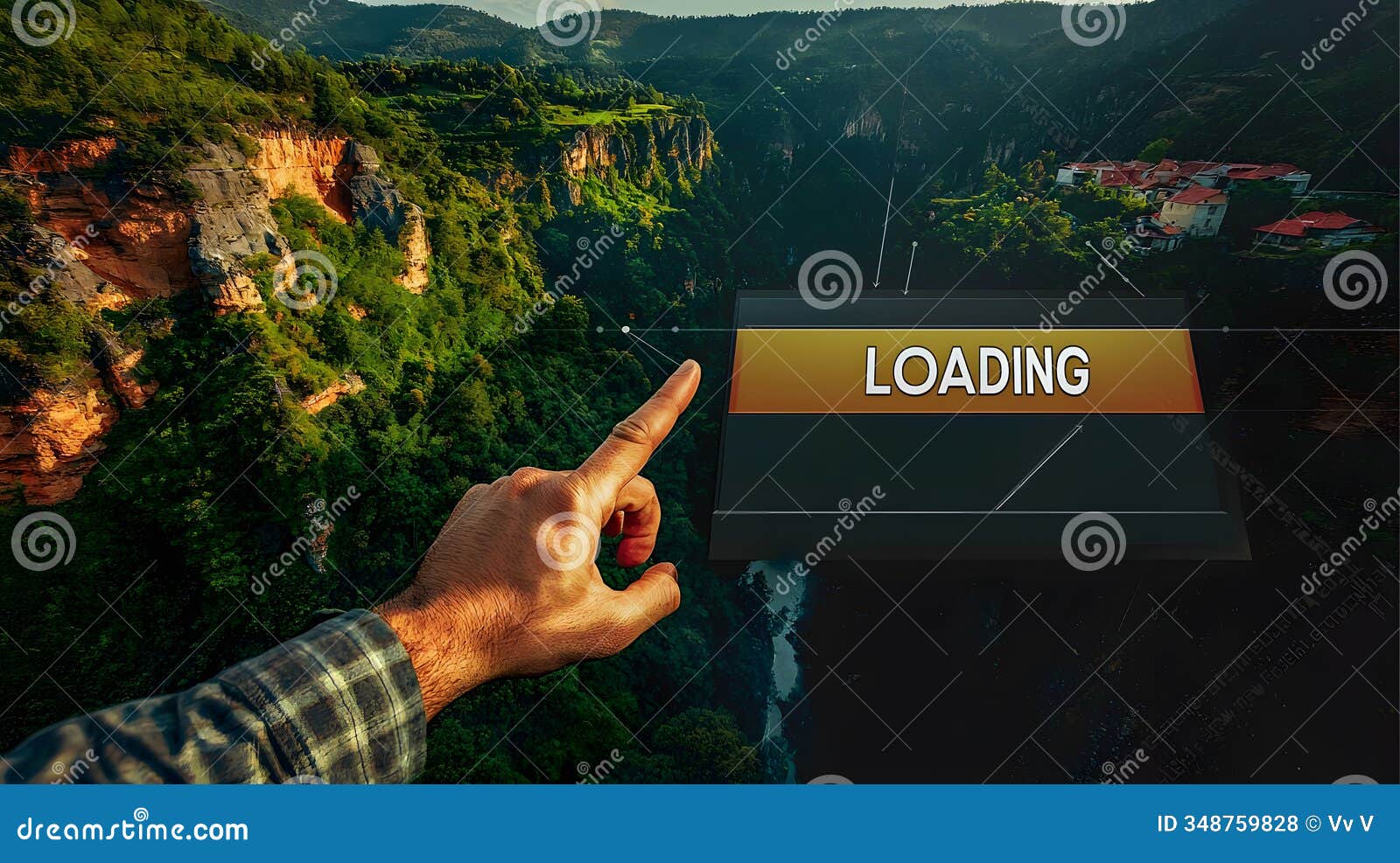 Hand Reaching Towards Loading Overlay on Landscape Stock Illustration ...