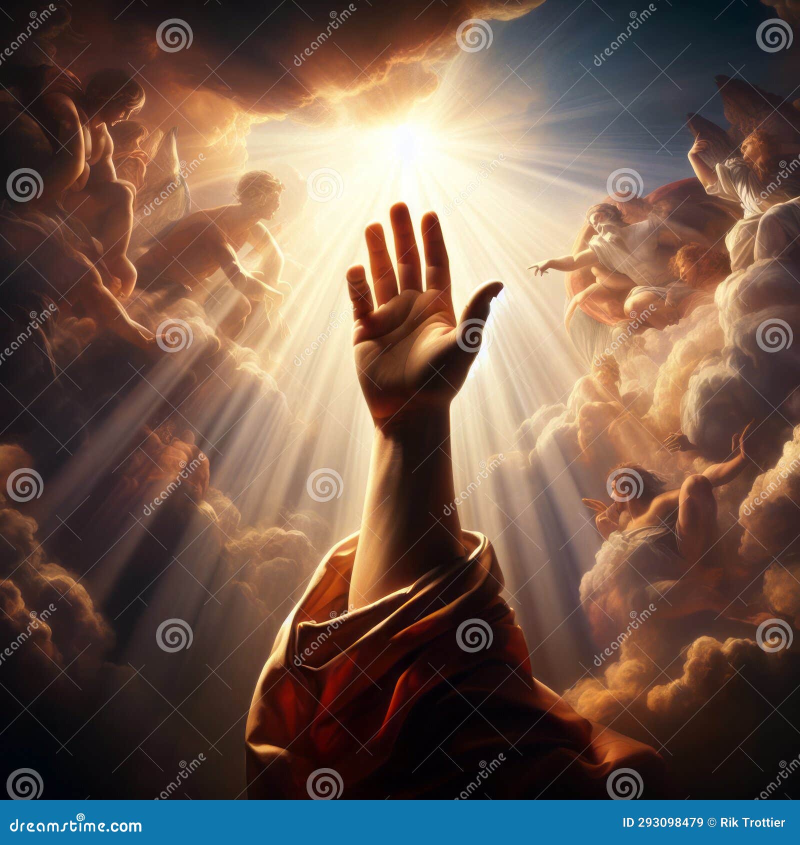 Hand Reaching Up into Heaven Stock Illustration - Illustration of ...