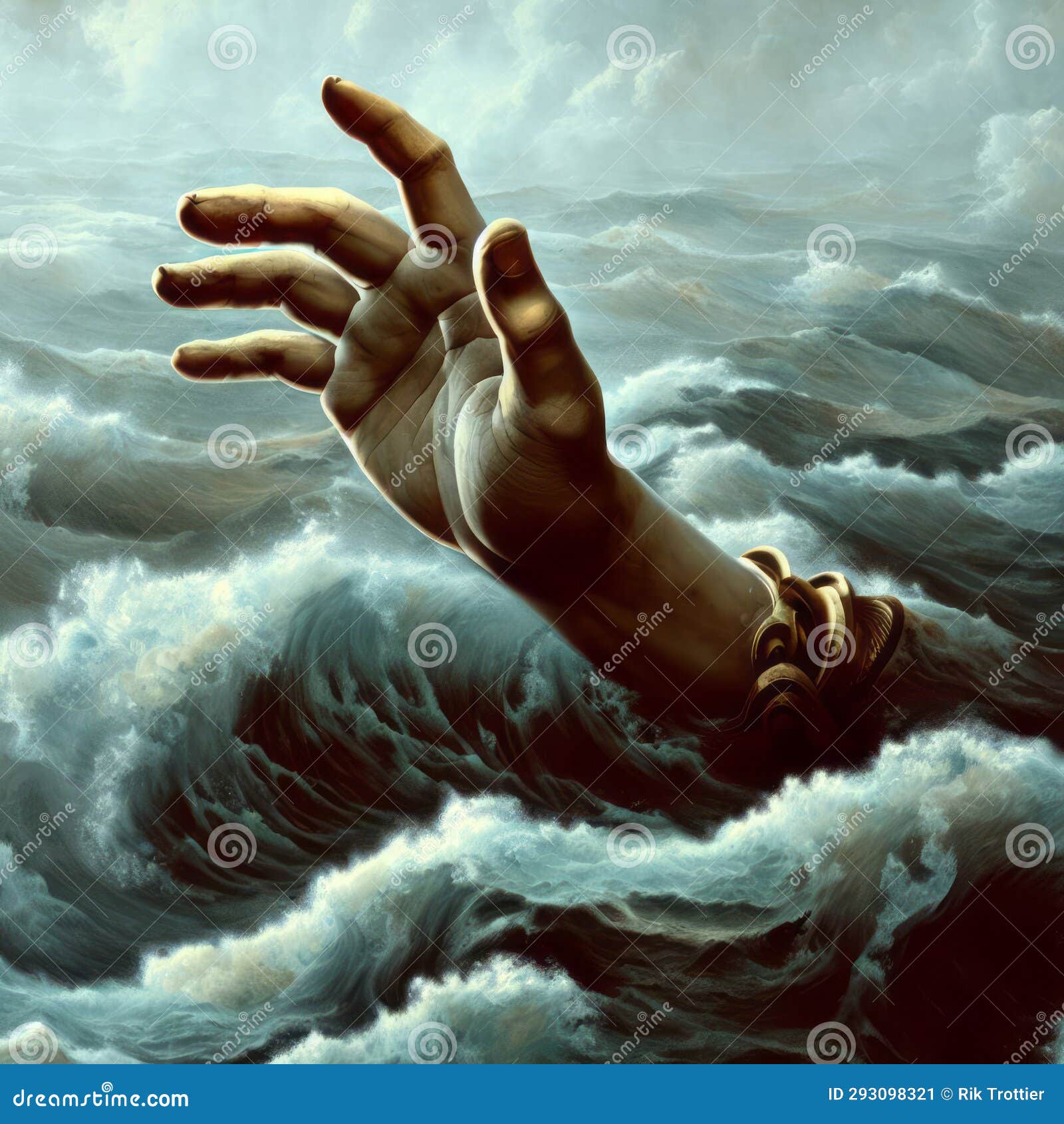 Hand Reaching Up Out of the Ocean Stock Illustration - Illustration of ...