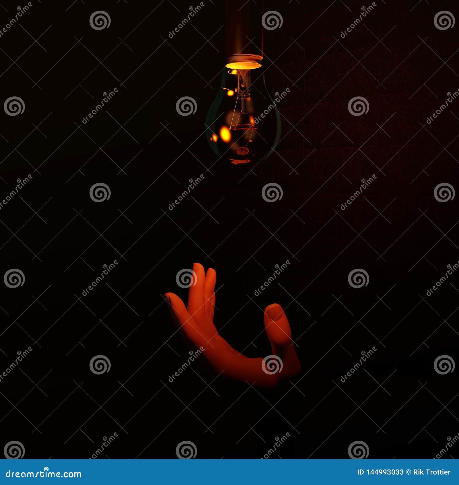 Hand Reaching Up To Dim Red Light Bulb Stock Illustration ...