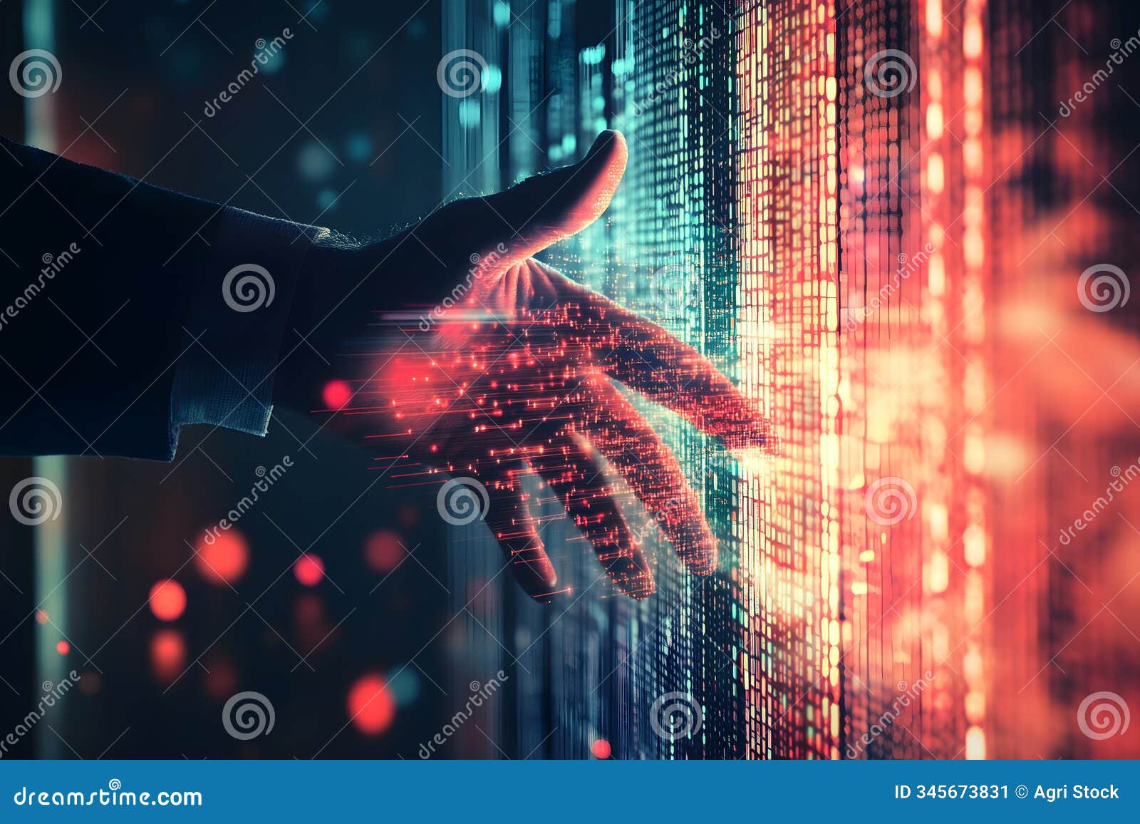 A Hand Reaching through a Wall of Digital Data Stock Illustration ...