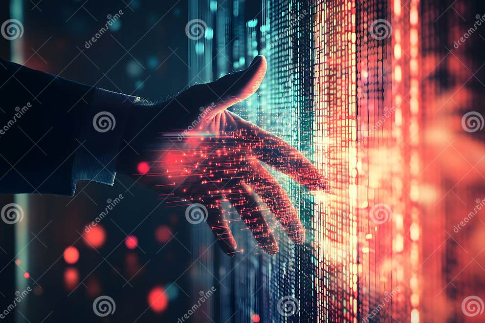 A Hand Reaching through a Wall of Digital Data Stock Illustration ...