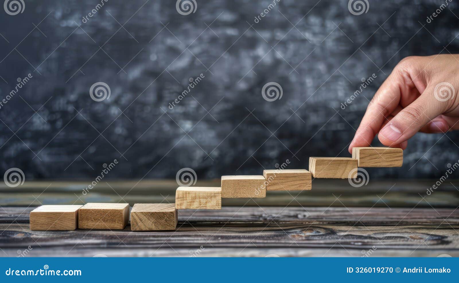 Hand Reaching for Wooden Block Staircase on Rustic Background Stock ...