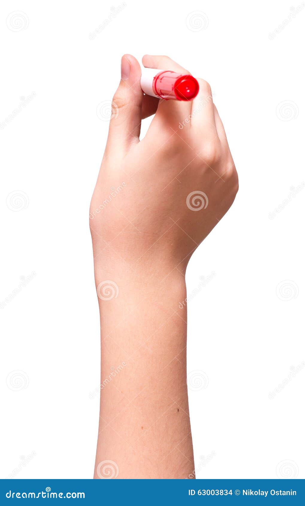 Hand is Ready for Drawing with Red Marker Isolated on White Stock Photo ...