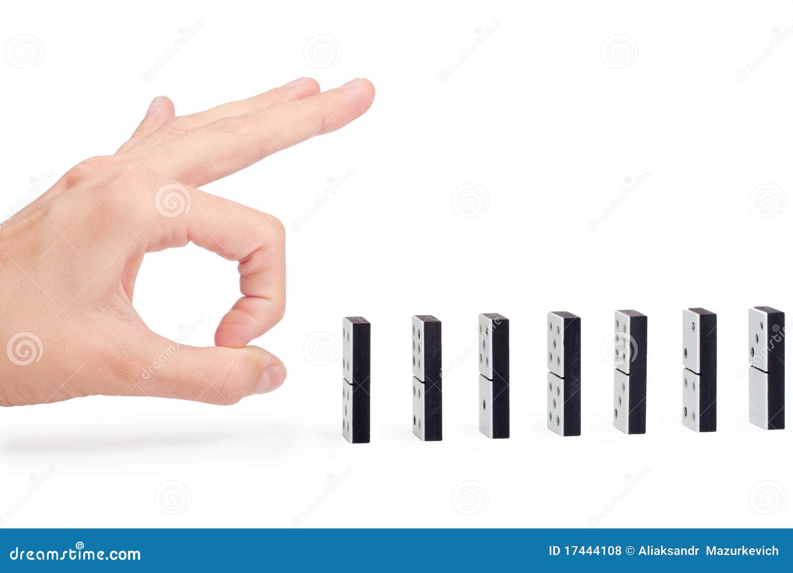 Hand Ready To Push Domino Pieces Stock Photo - Image of black, game ...
