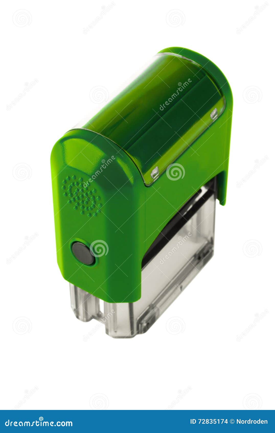 Hand Rectangular Automatic Stamp, a Brilliant Green Color. Stock Photo ...