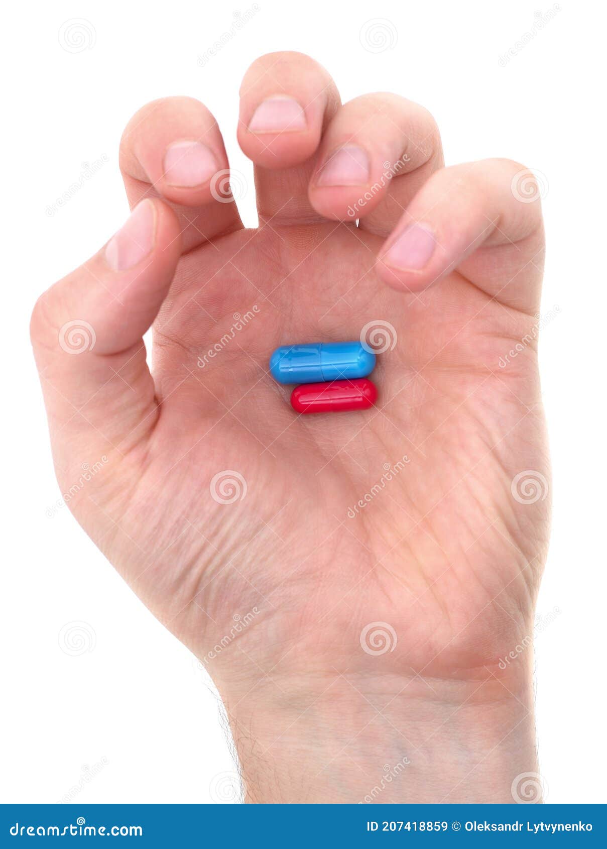 Hand with Red and Blue Capsule Stock Image - Image of concept, finger ...