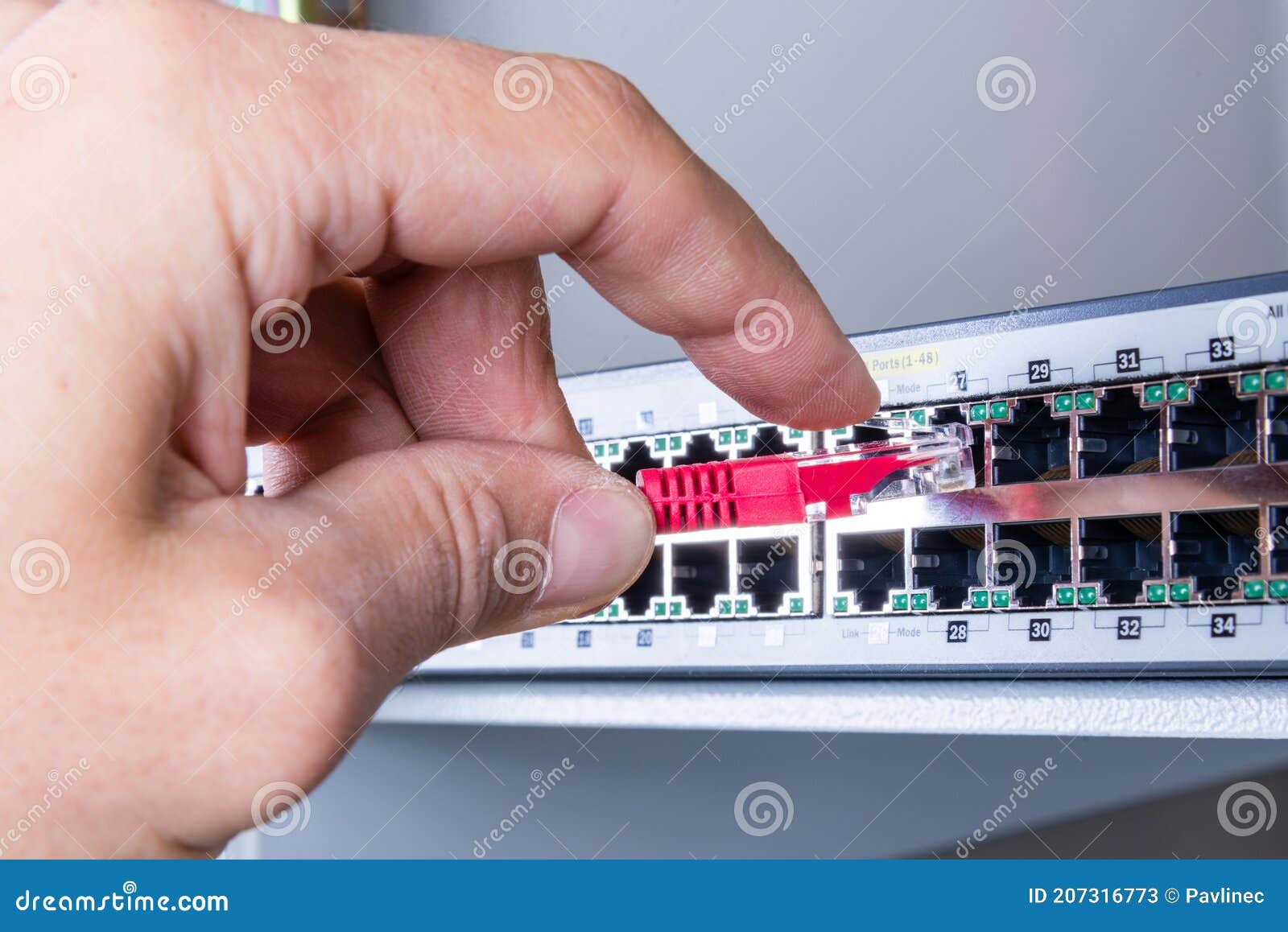 Hand with Red Ethernet Cable Stock Image - Image of inserting ...