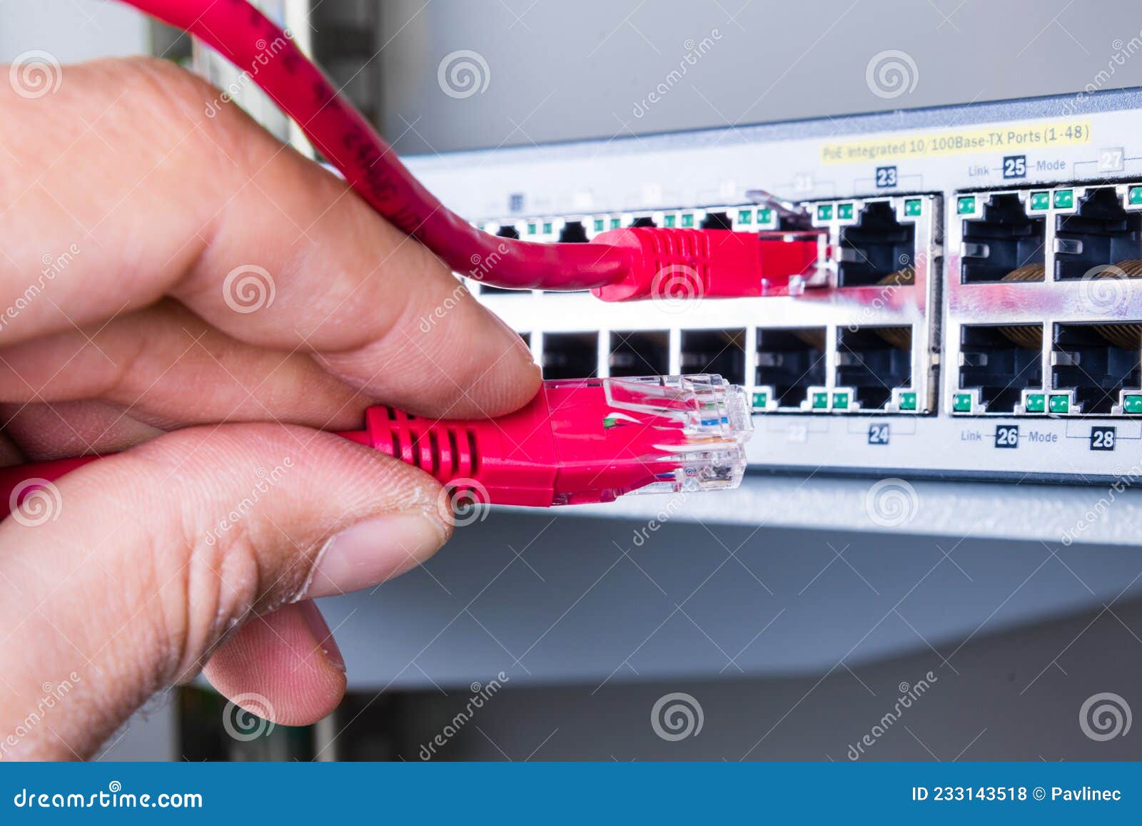 Hand with Red Ethernet Cable Stock Photo - Image of support, connect ...
