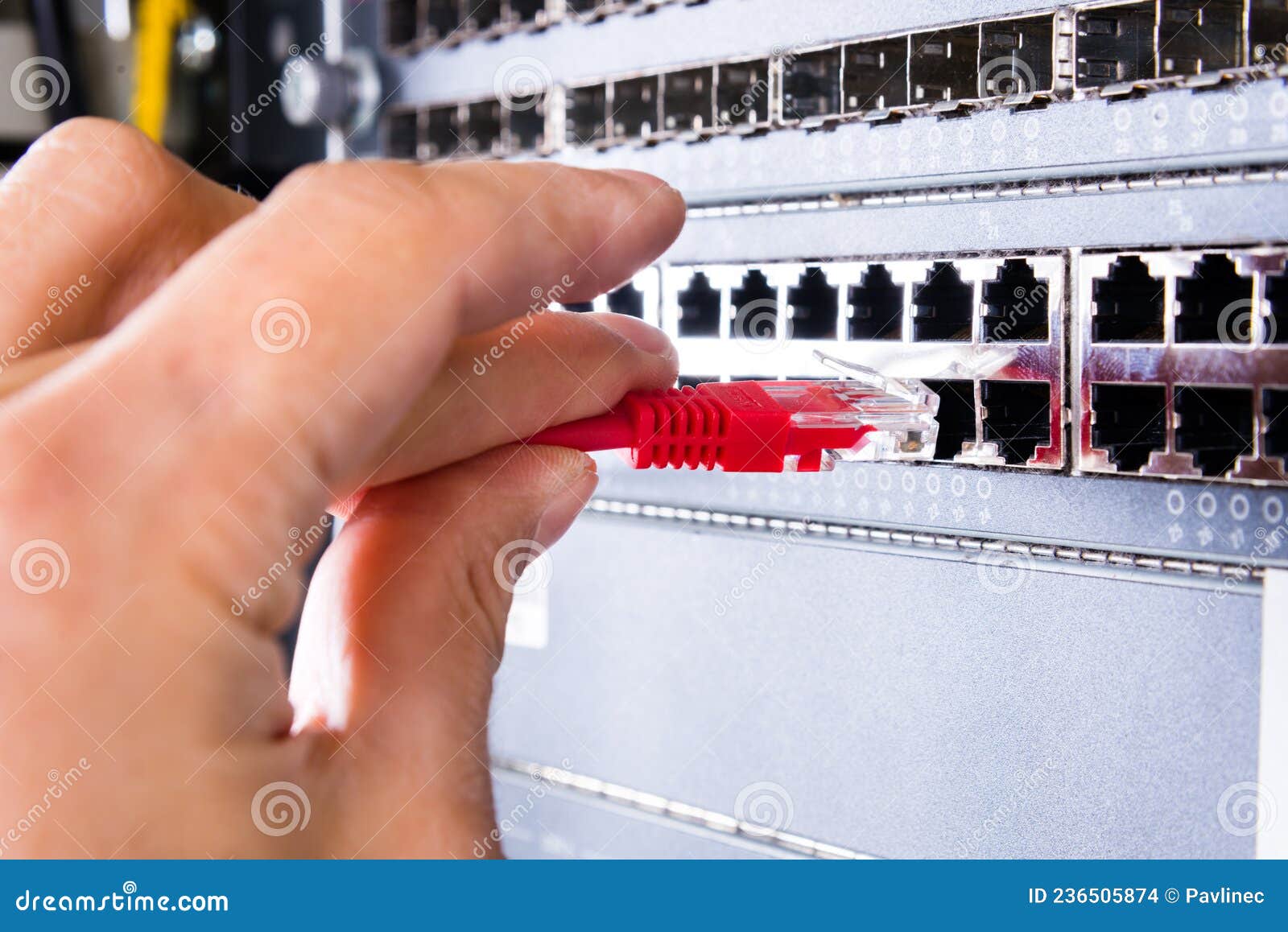 Hand with Red Ethernet Cable Stock Photo - Image of connectors, socket ...