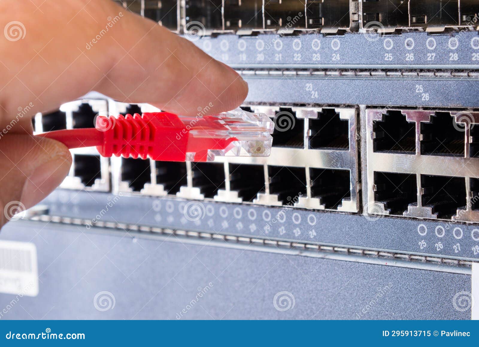 Hand with Red Ethernet Cable Stock Image - Image of inserting, rack ...