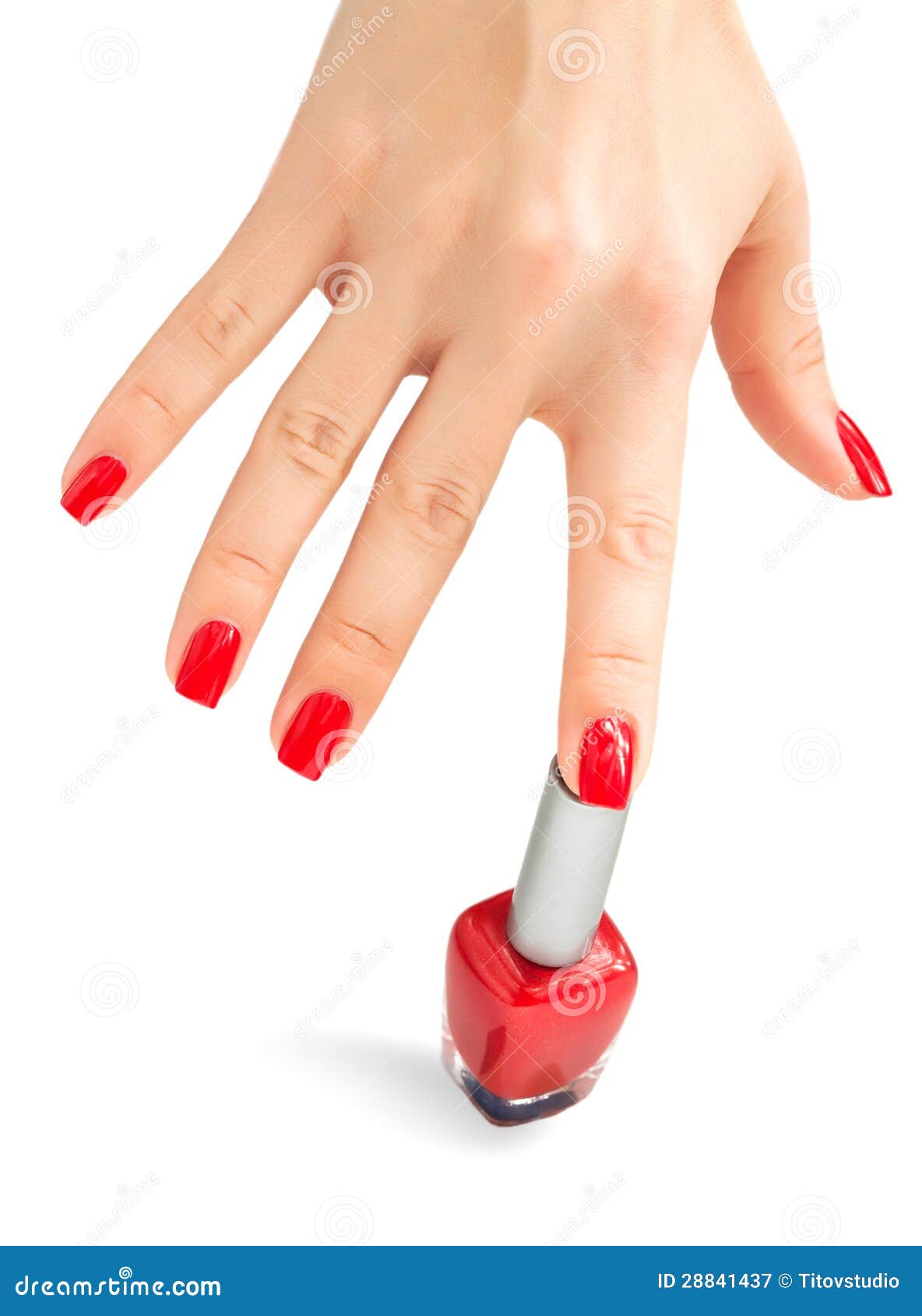 Hand with red nail polish. stock image. Image of nails - 28841437