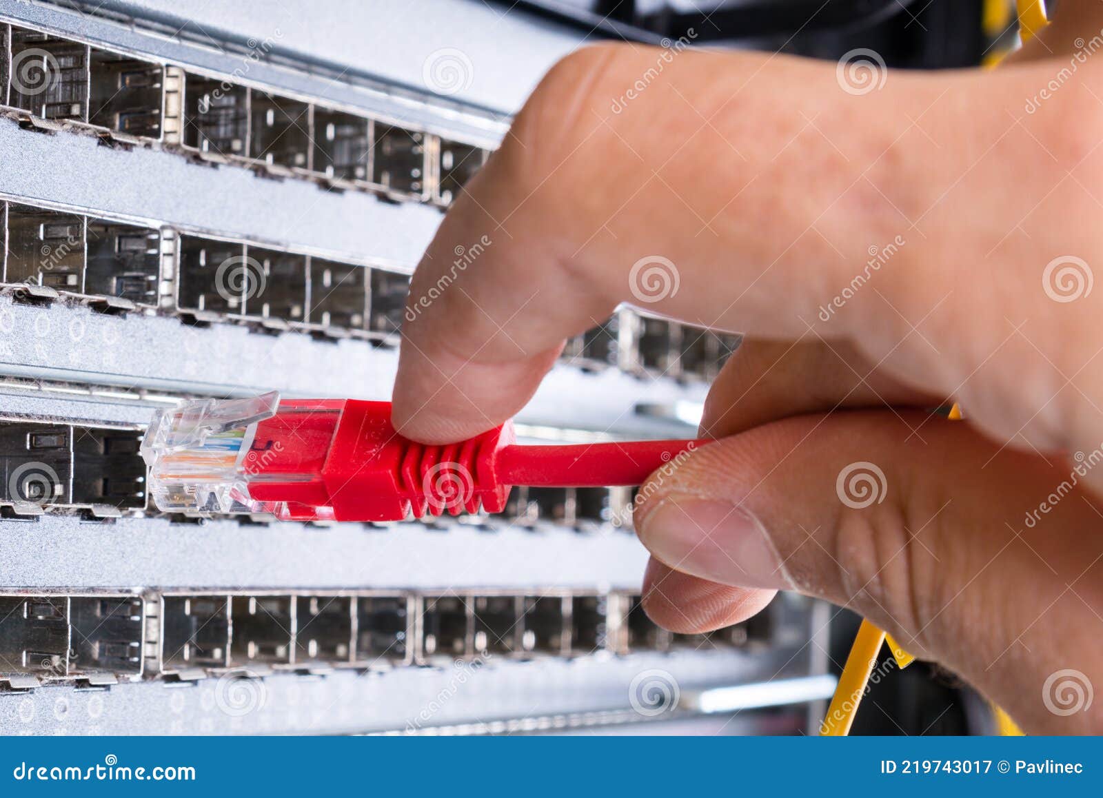 Hand with red patch cable stock image. Image of connect - 219743017