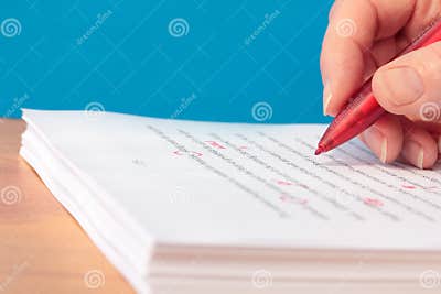 Hand with Red Pen Proofreading a Manuscript Stock Image - Image of ...