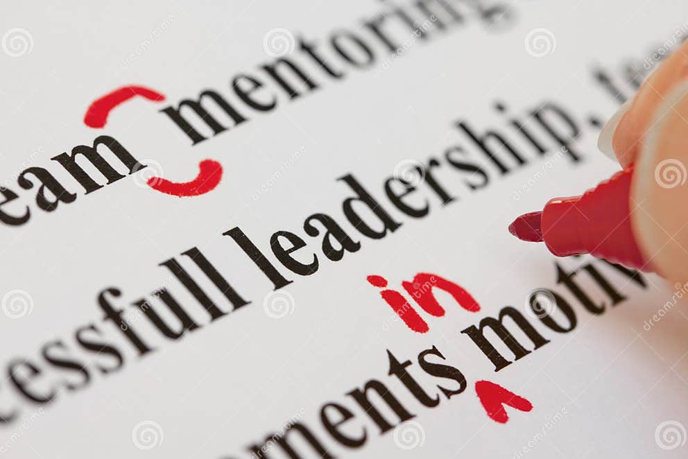 Hand with Red Pen Proofreading Text Closeup Stock Image - Image of ...