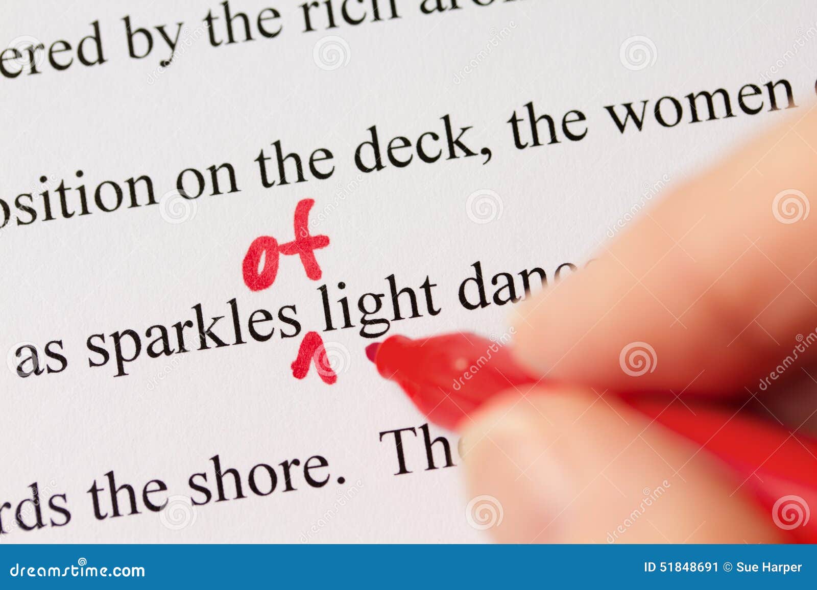 Hand with Red Pen Proofreading Text Closeup Stock Image - Image of ...