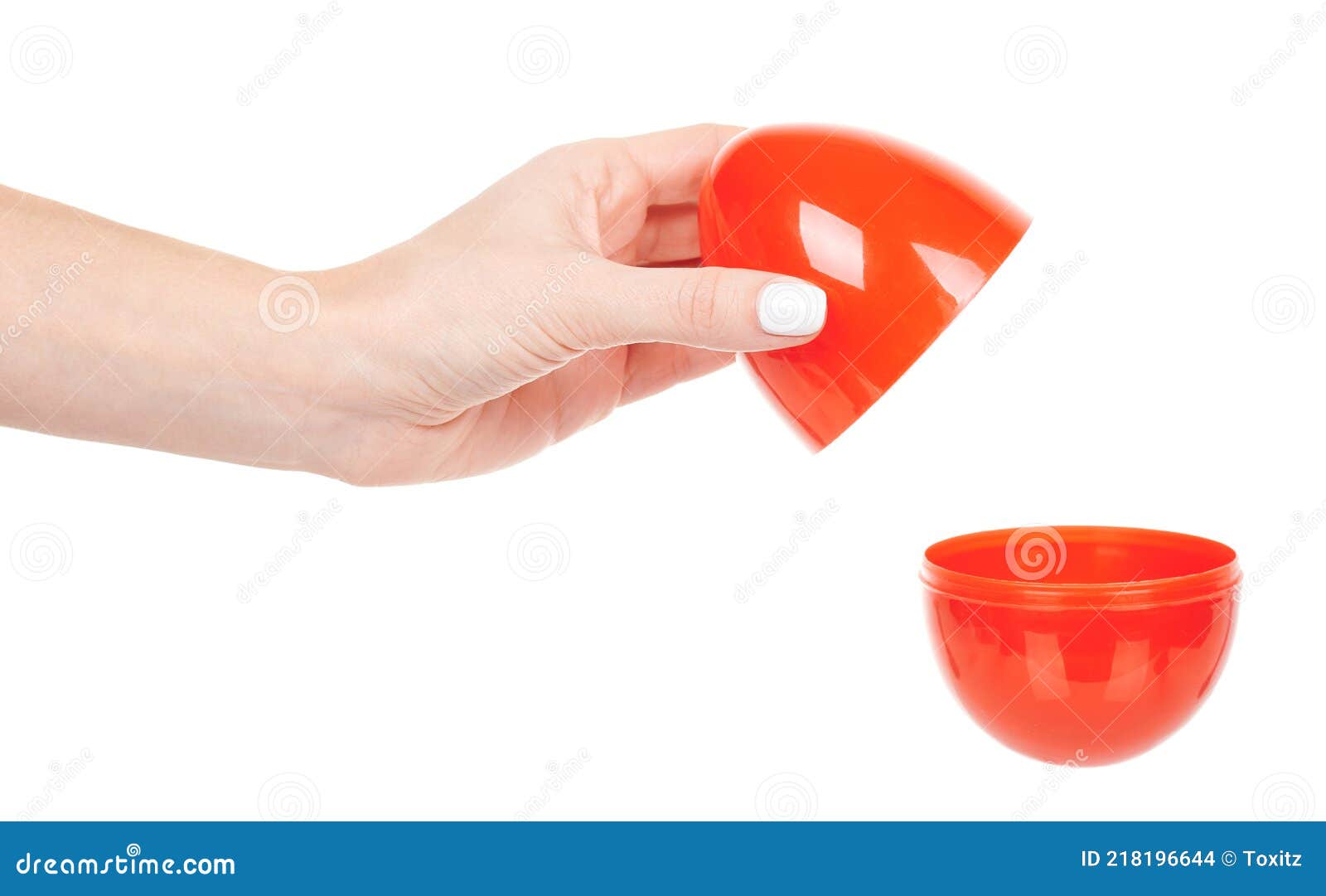 Hand with Red Plastic Egg Isolated on White Background. Stock Photo ...