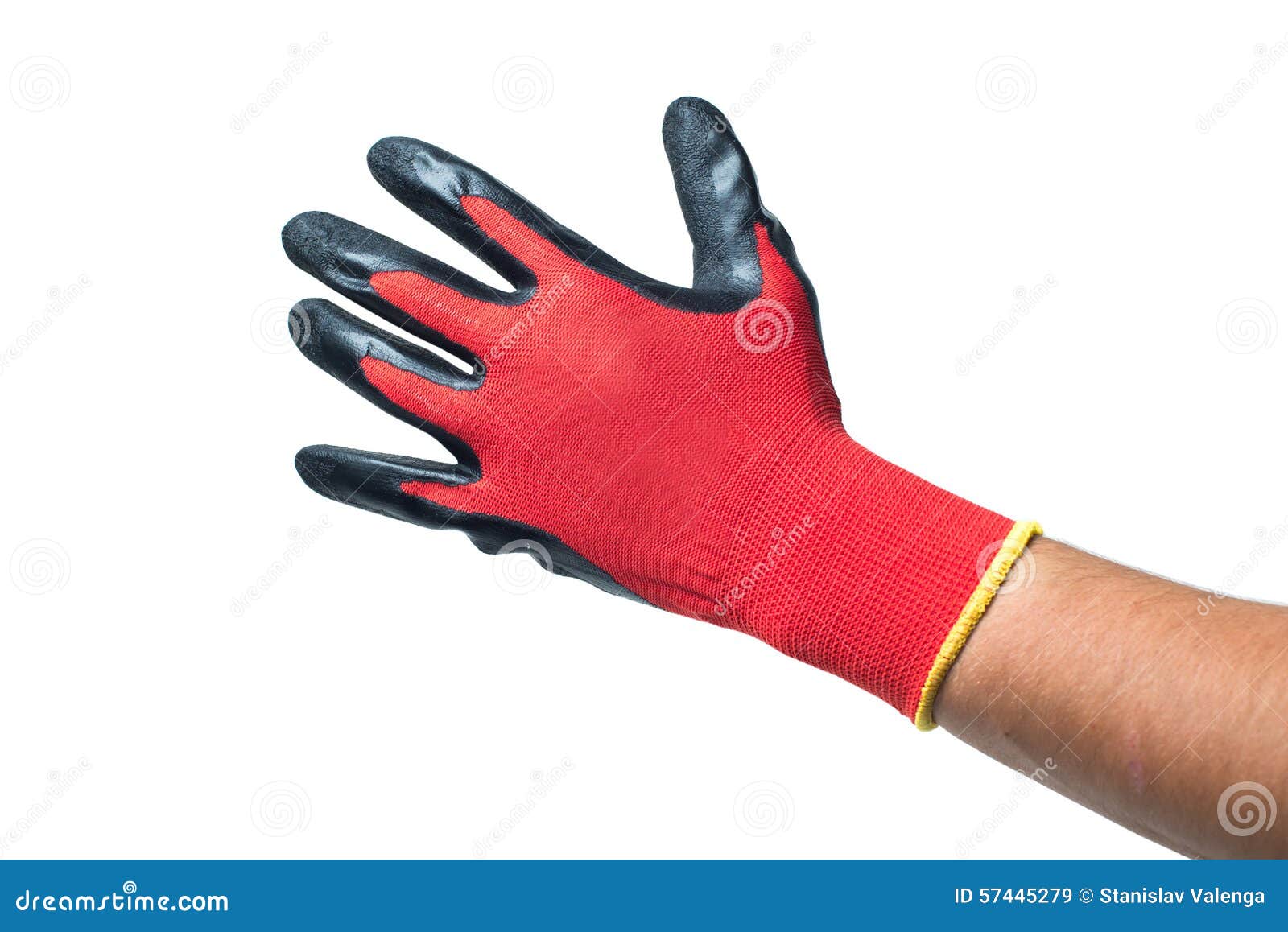 Hand in Red Rubber Glove. Isolated on a White Stock Image - Image of ...