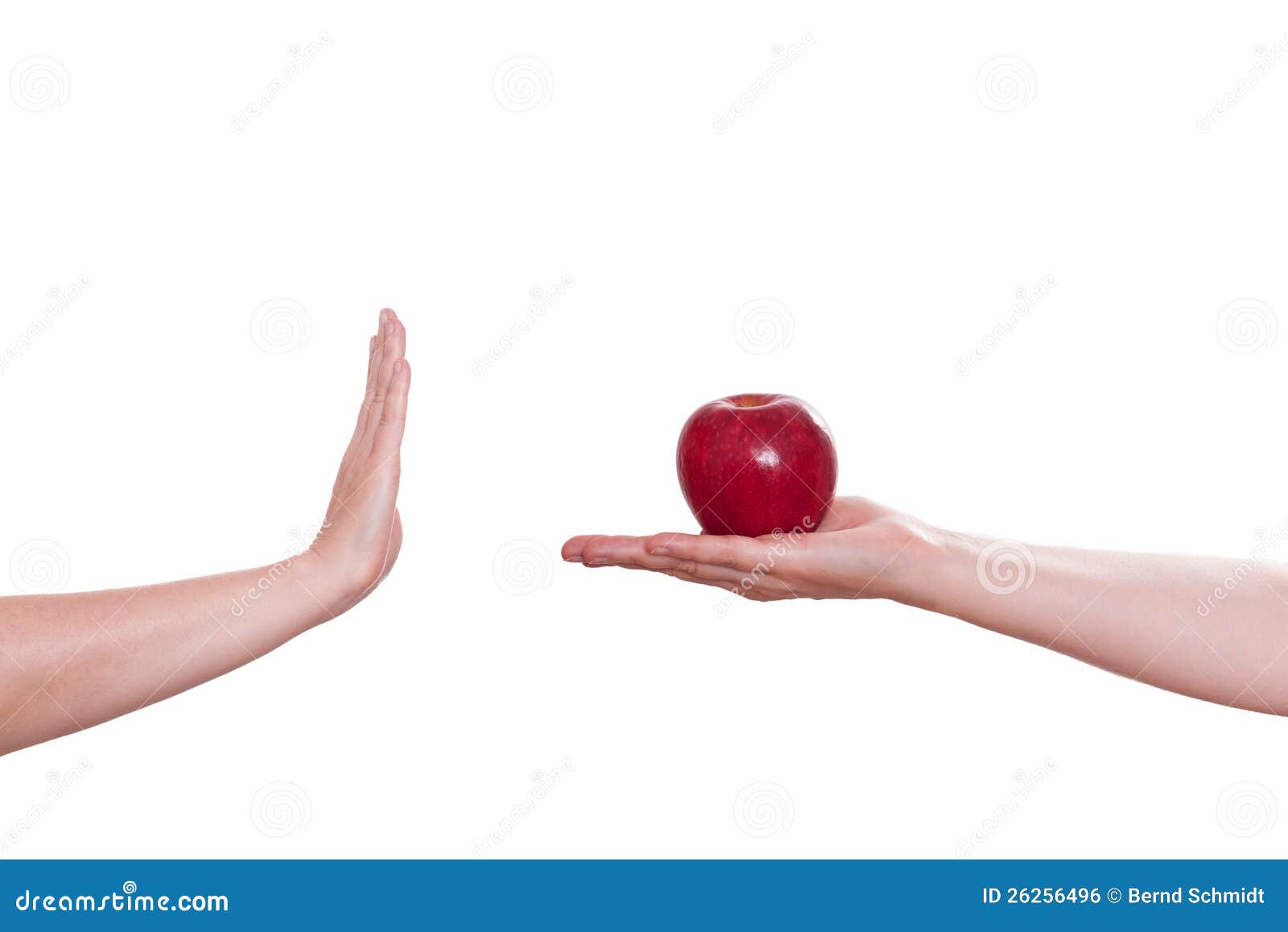 Hand is refusing an apple stock photo. Image of temptation - 26256496