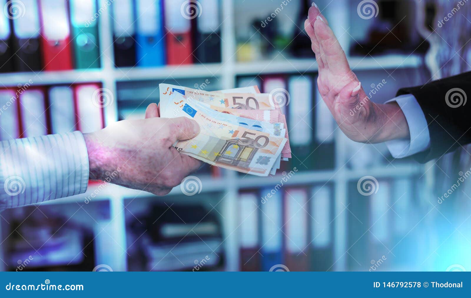 Hand Rejecting an Offer of Money; Light Effect Stock Photo - Image of ...
