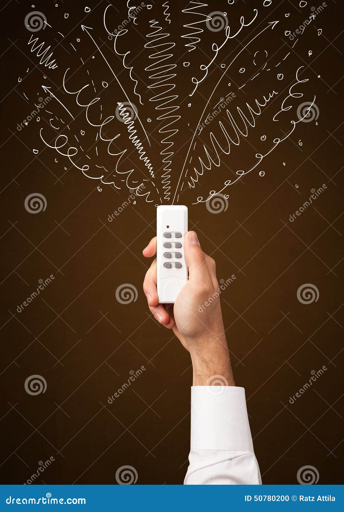Hand with Remote Control and Curly Lines Stock Photo - Image of ...
