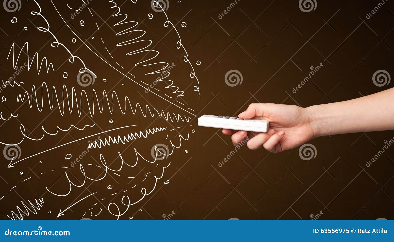 Hand with Remote Control and Curly Lines Stock Image - Image of ...