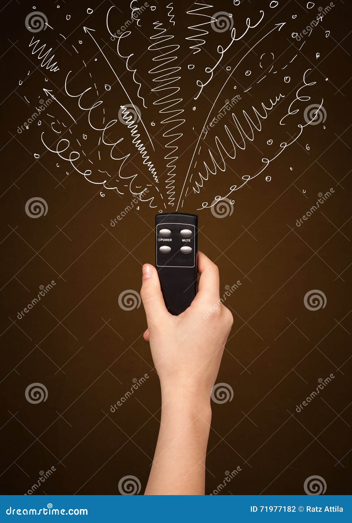 Hand with Remote Control and Curly Lines Stock Photo - Image of ...