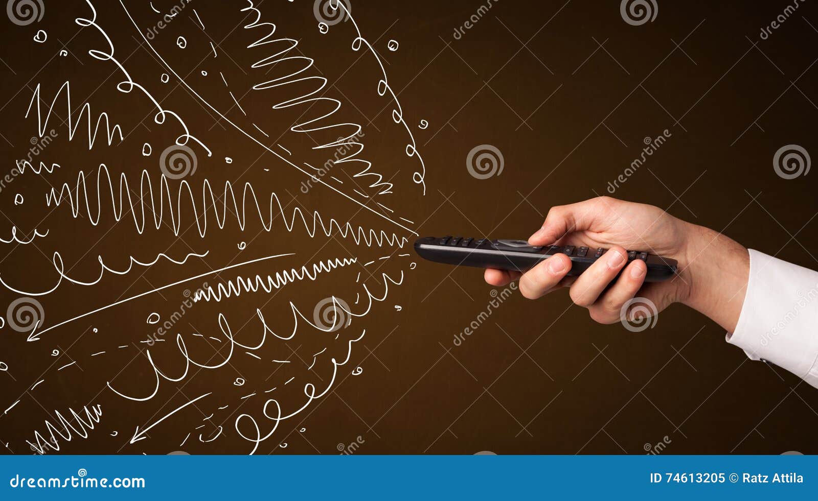 Hand with Remote Control and Curly Lines Stock Image - Image of ...