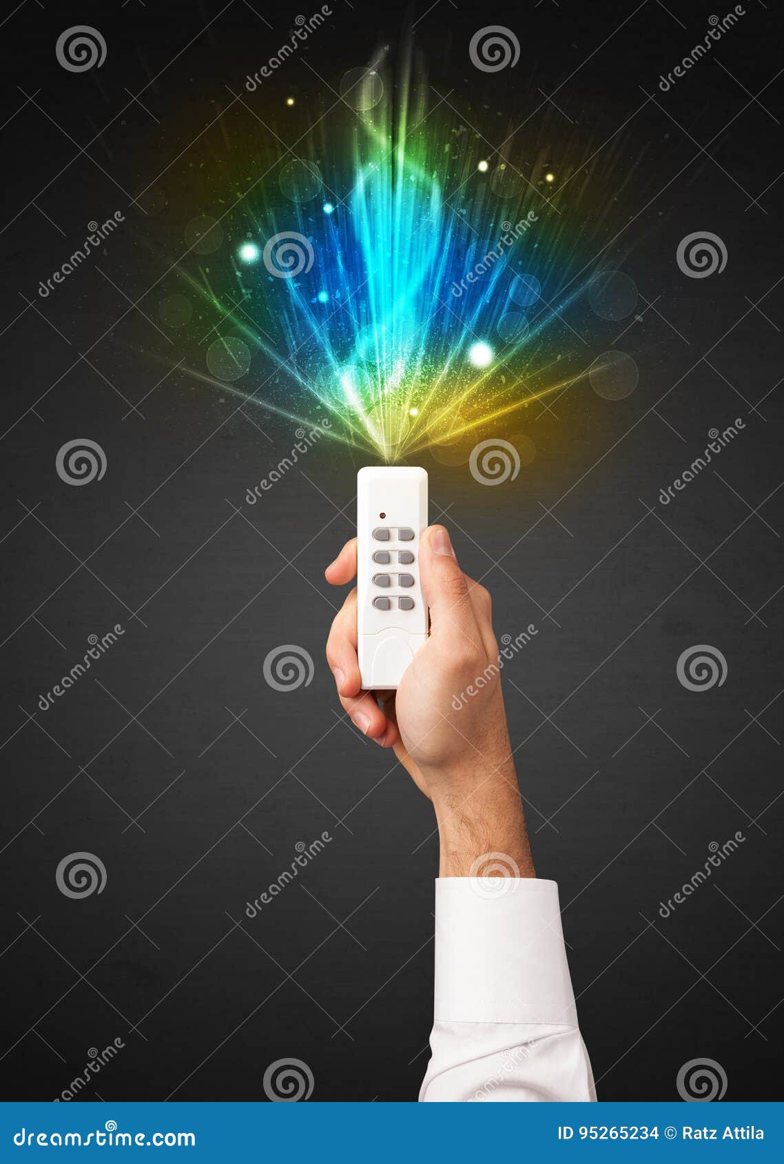 Hand with Remote Control and Explosive Signal Stock Photo - Image of ...