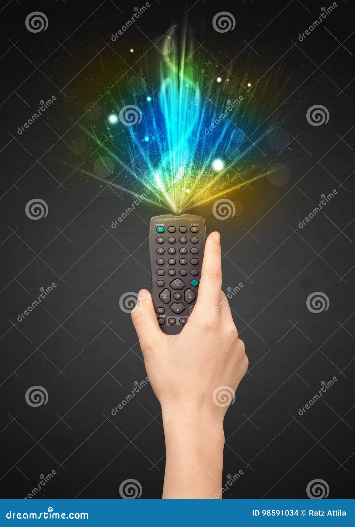 Hand with Remote Control and Explosive Signal Stock Photo - Image of ...