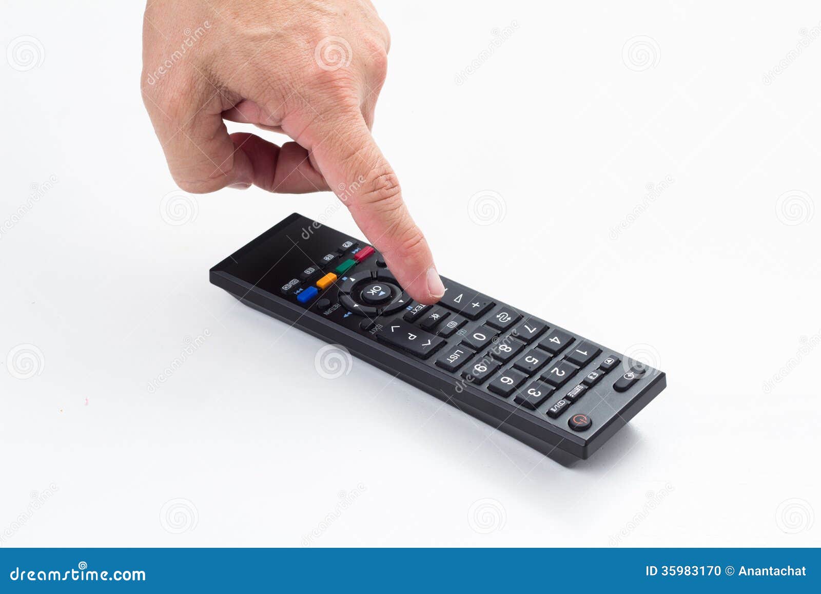 Hand with remote control stock photo. Image of media - 35983170