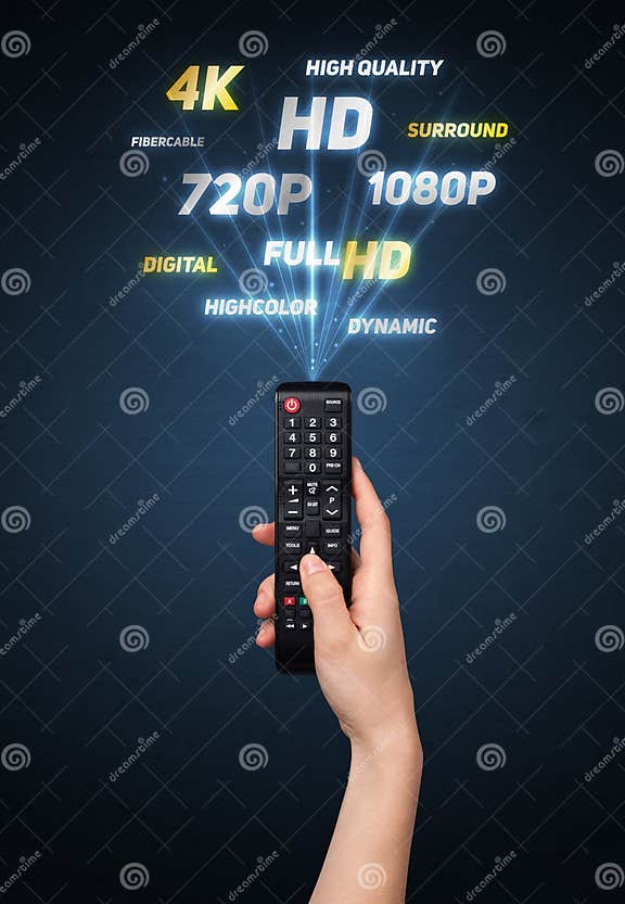 Hand with Remote Control and Multimedia Properties Stock Image - Image ...