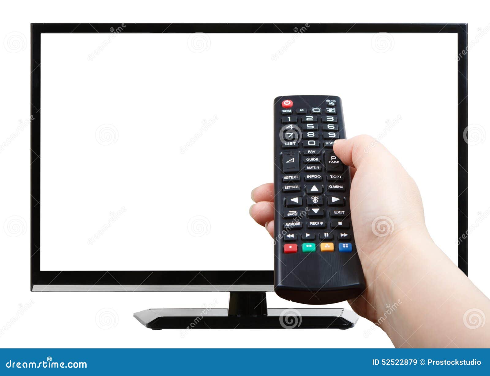 Hand with Remote Control Pointing at Modern TV Set Stock Image - Image ...